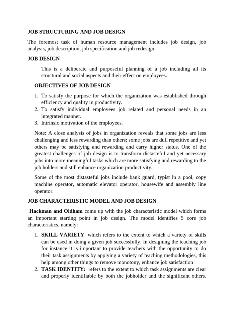 Job Structuring and Job Design | PDF | Performance Appraisal | Career ...