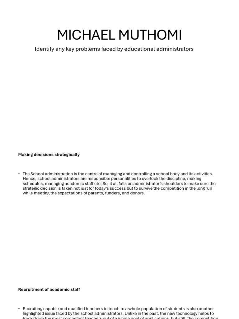 Michael Muthomi: Identify Any Key Problems Faced by Educational ...