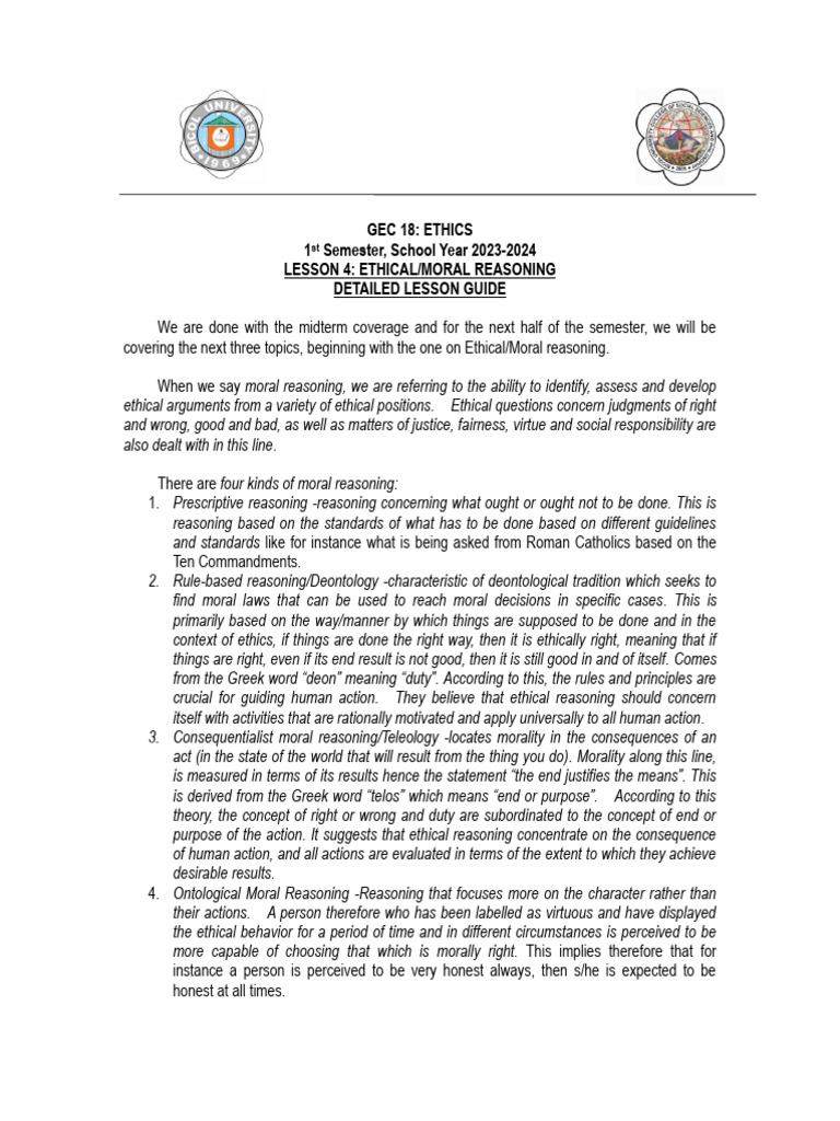 Ethics Detailed Lesson Guide 4 | PDF