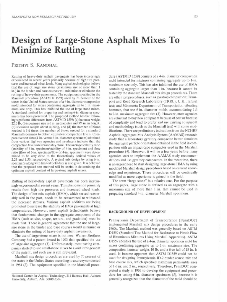Design of Large-Stone Asphalt Mixes To Minimize Rutting: Prithvi Kand ...