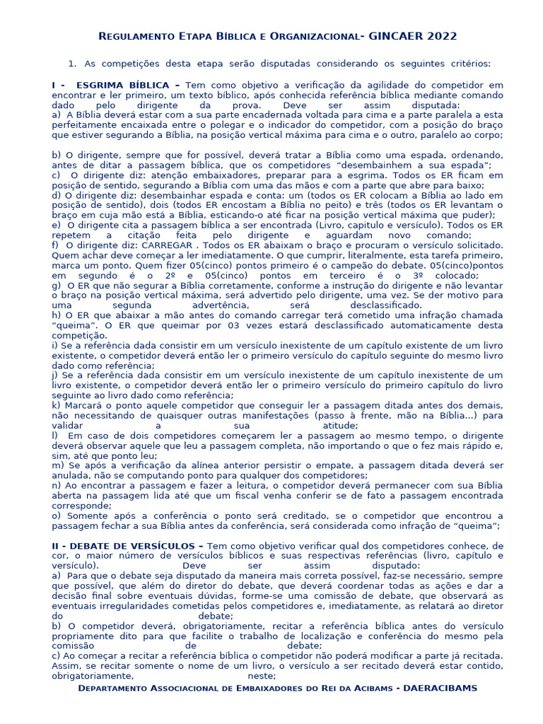 Regulamento - Etapa Bíblica - GINCAER 2022 | PDF