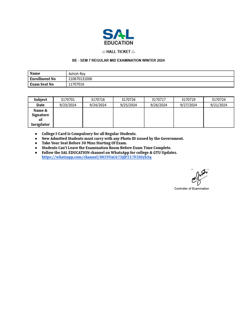 Hall Ticket | PDF
