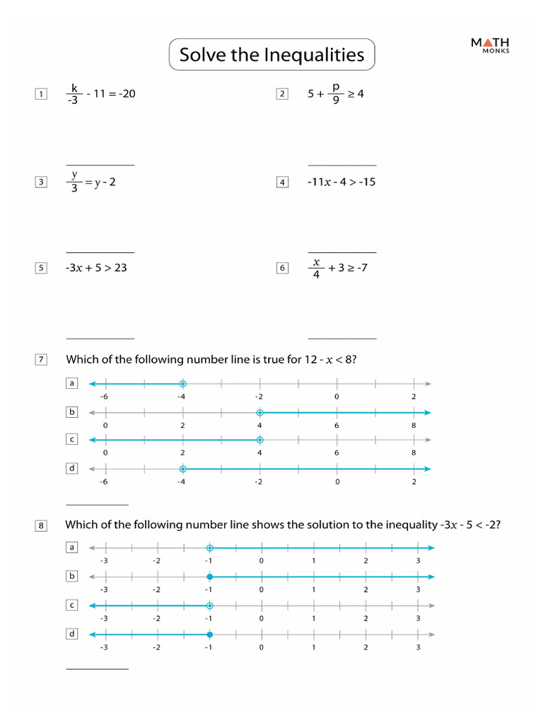Solving Two Step Inequalities Worksheet With Answer Key | PDF