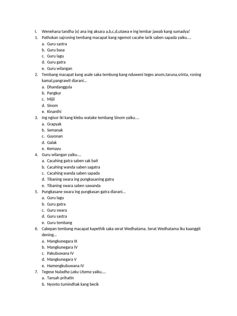 Uas Bs Jawa Genep X | PDF