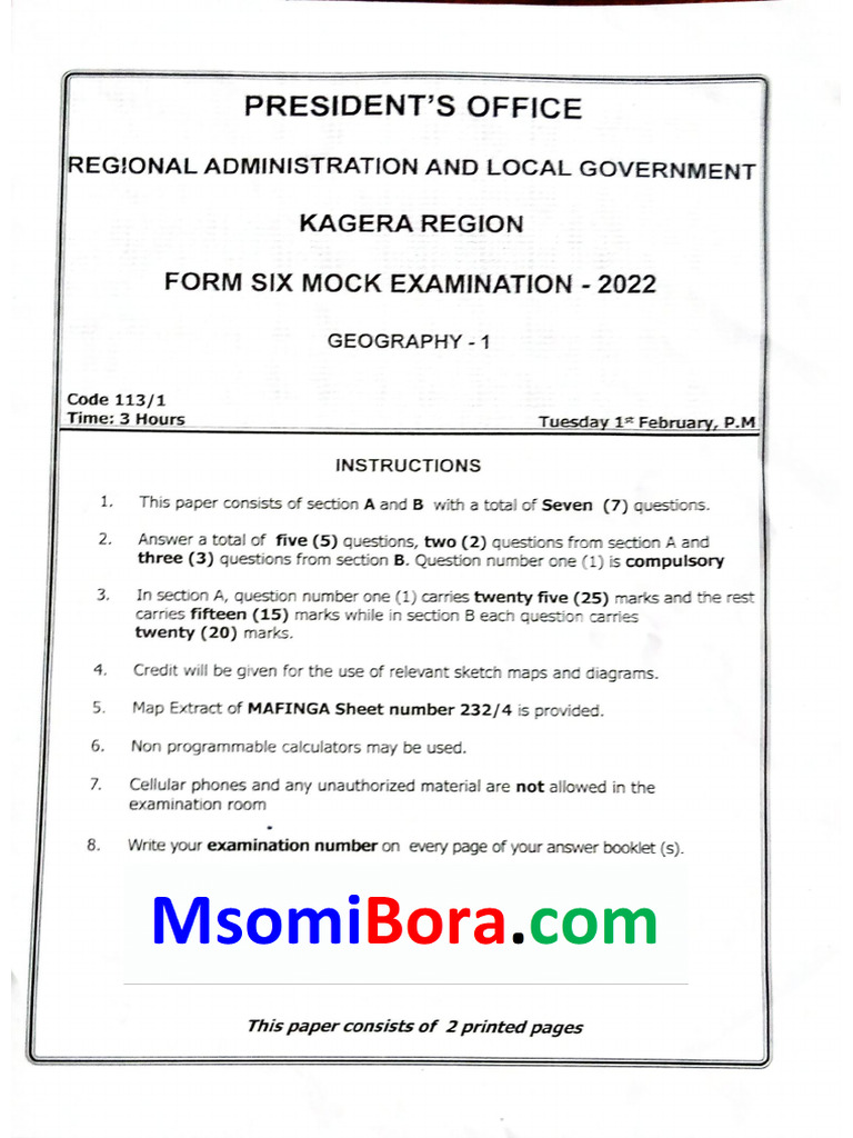 Kagera FM 6 - Mock 2022 | PDF