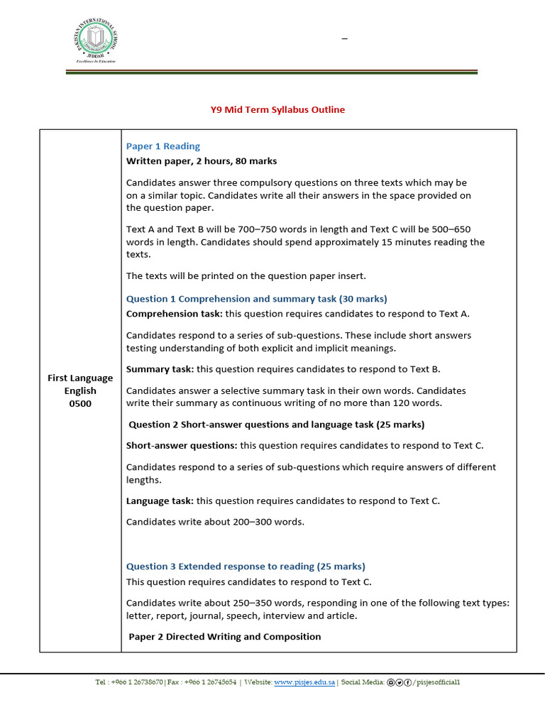 Y9 Syllabus Outline 2024-2025. | PDF