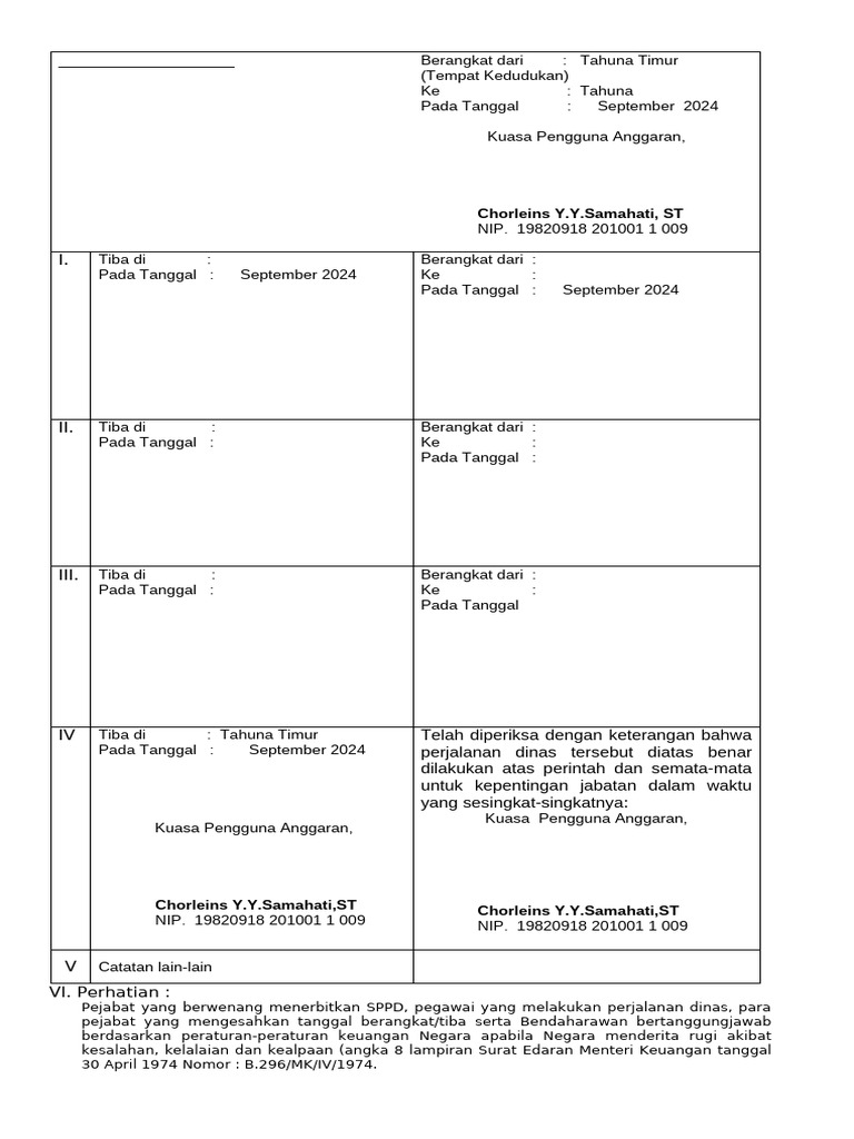 SPPD Belakang Dan Depan - 011640 | PDF