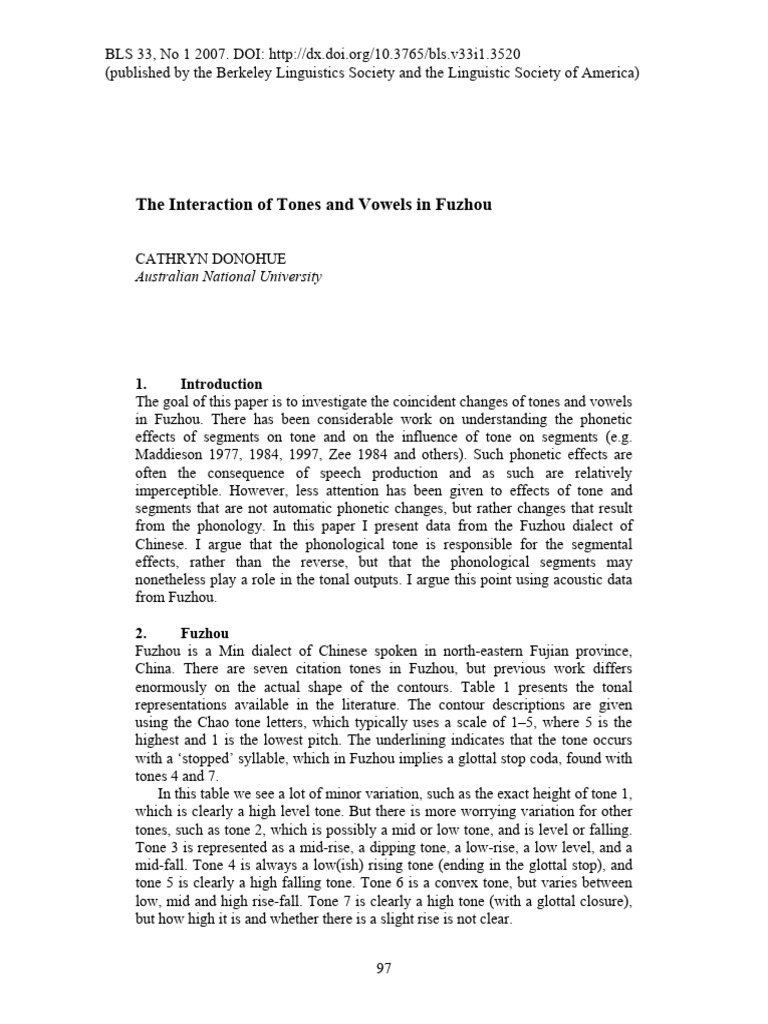 Tone and Vowel in Hokchew | PDF