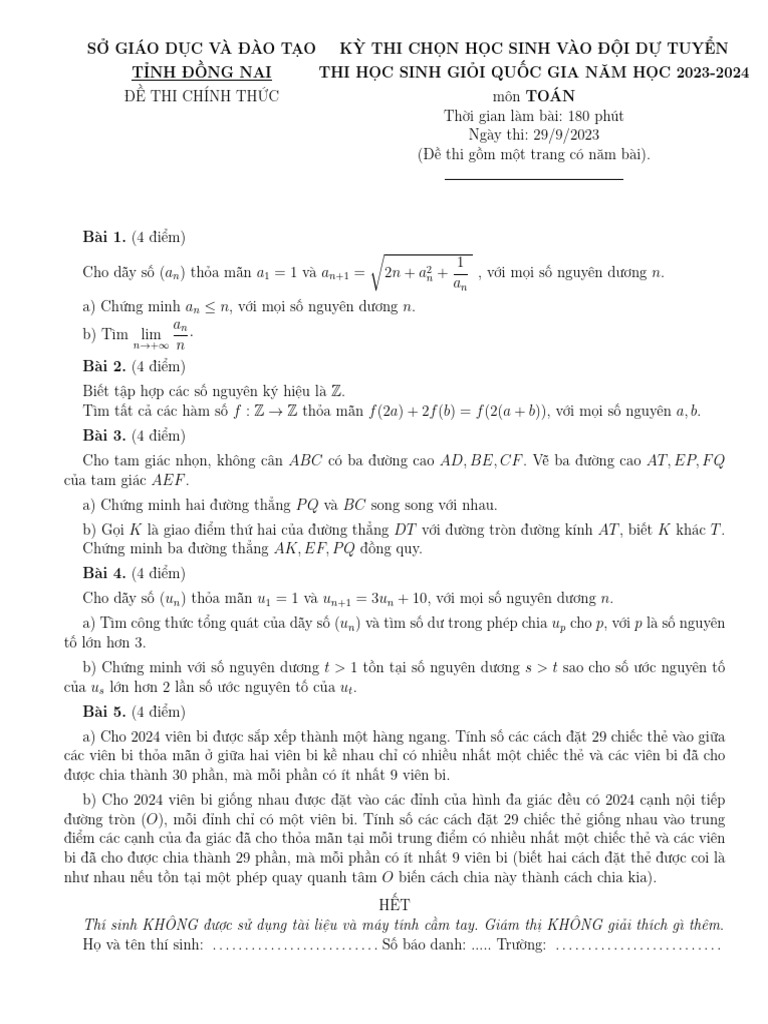 Đ NG Nai TST - 2023-2024 | PDF