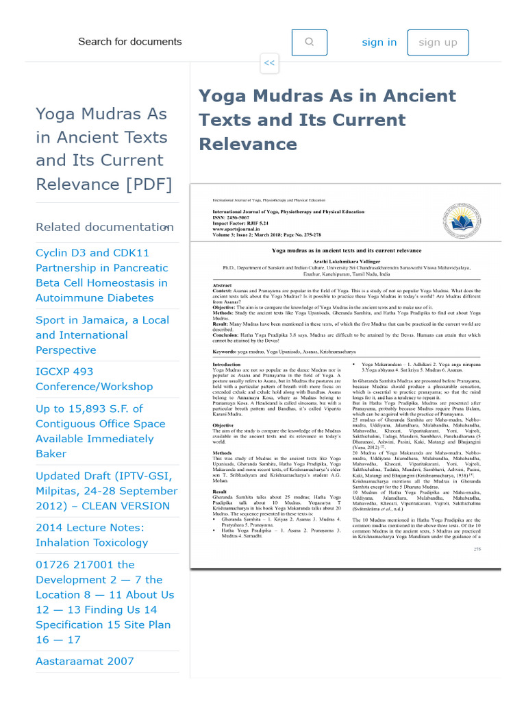 Yoga Mudras As in Ancient Texts and Its Current Relevance - DocsLib | PDF