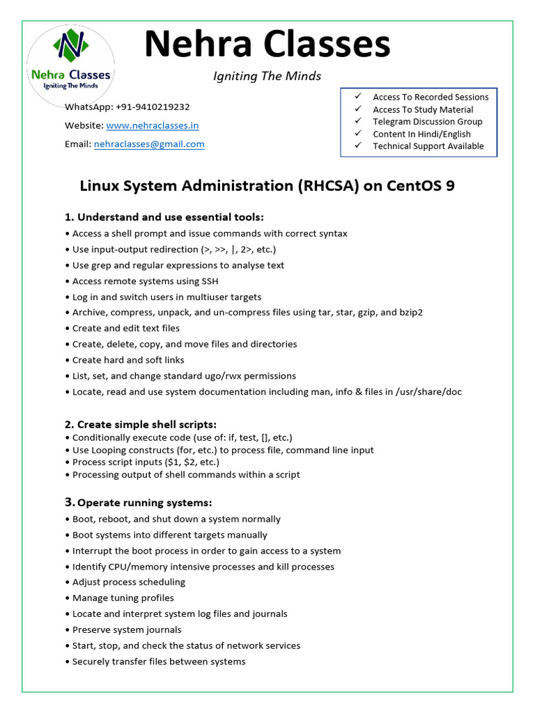 Nehra Classes RHCSA 9 Syllabus | PDF | File System | Computer File