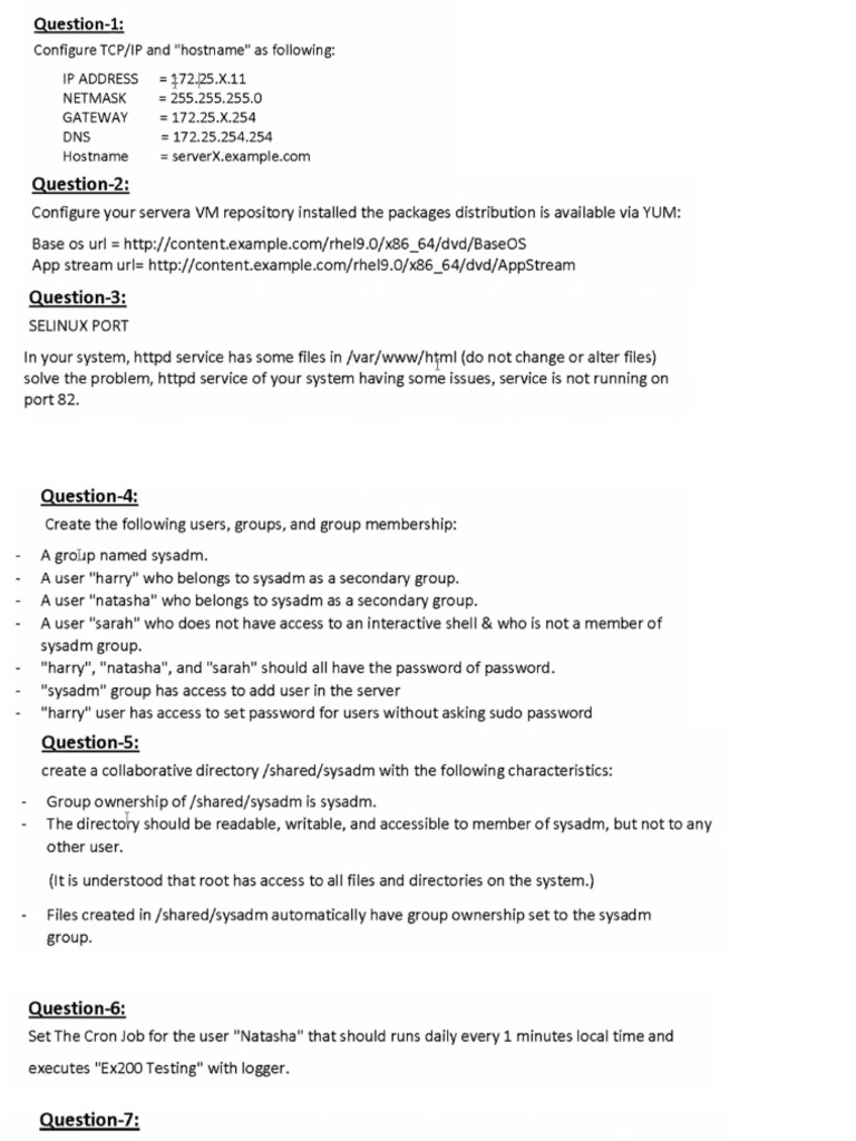 RHCSA Questions Sample | PDF