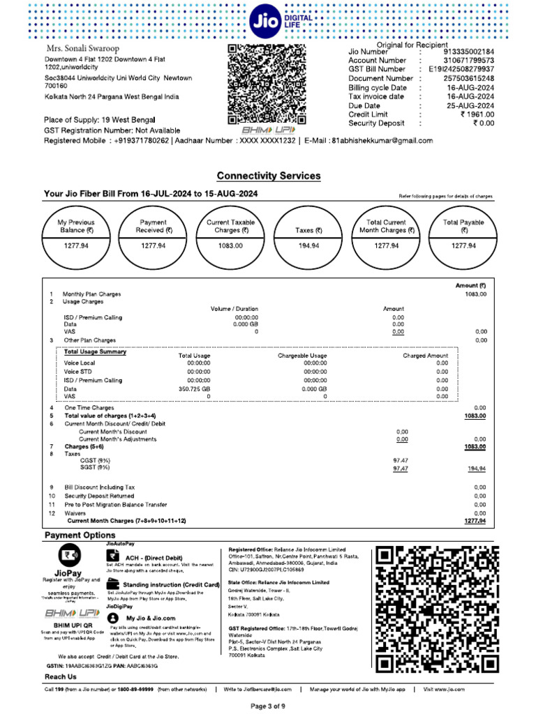 Jul Wifi Bill | PDF