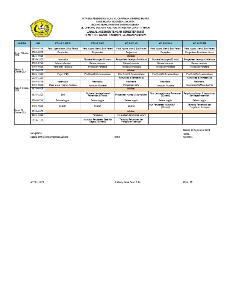 Jadwal, Ruang Dan No Peserta Ats 2425 Fix | PDF