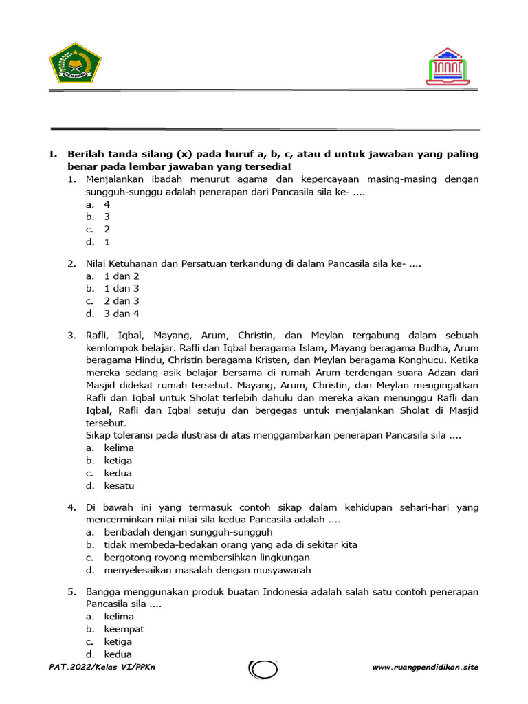 Soal PAT PPKN KLS 6 | PDF