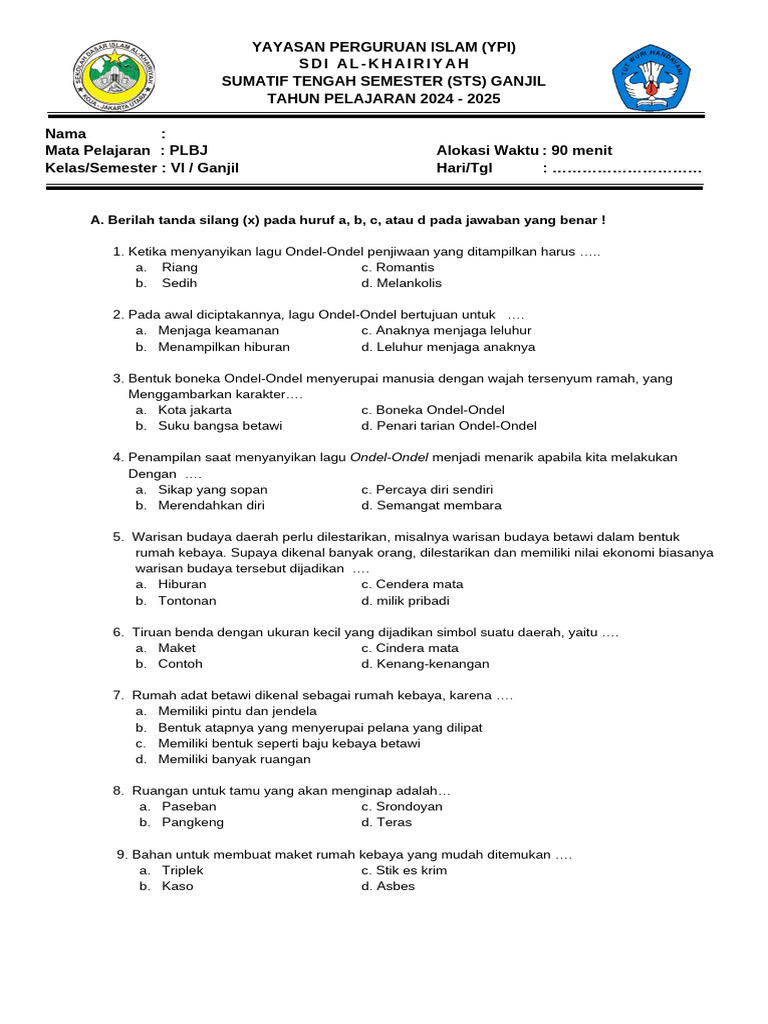 Format Soal PTS PLBJ | PDF