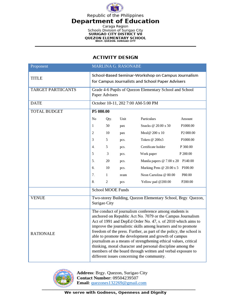 Edited Activity Design Campus Journalism Seminar Workshop 2023 1 | PDF