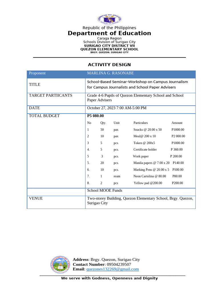 Edited Activity Design Campus Journalism Seminar Workshop Sulo | PDF