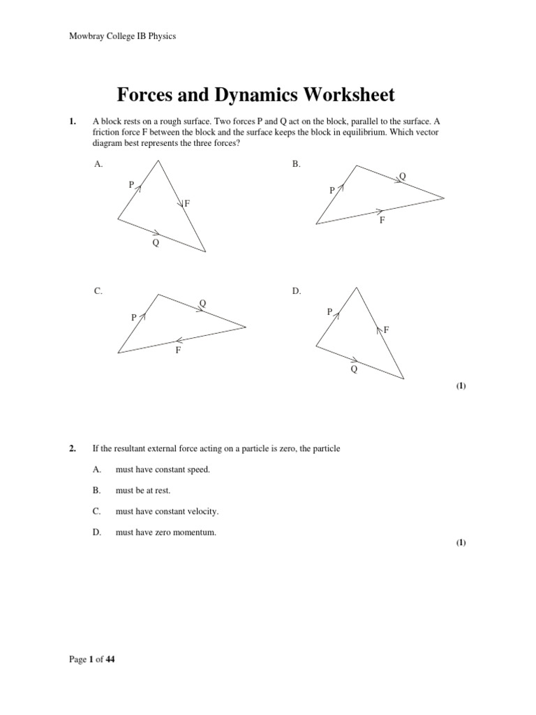 Forces and Dynamics Worksheet | PDF