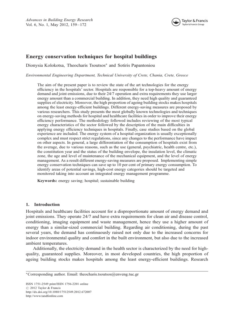 Energy conservation techniques for hospital buildings | PDF