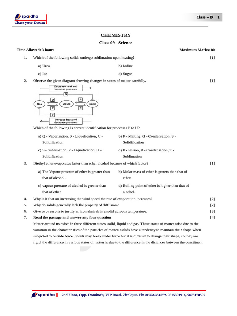Science Test (9th Class) | PDF