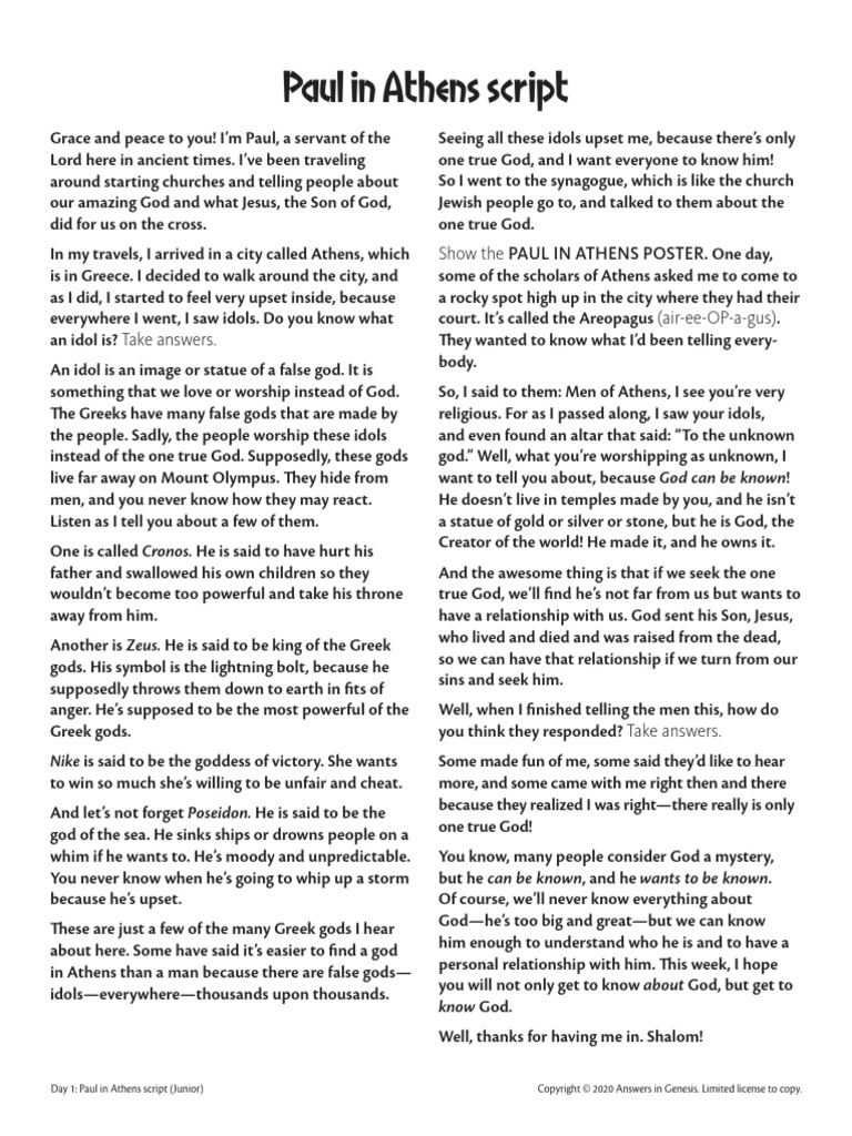 Paul in Athens Script | PDF