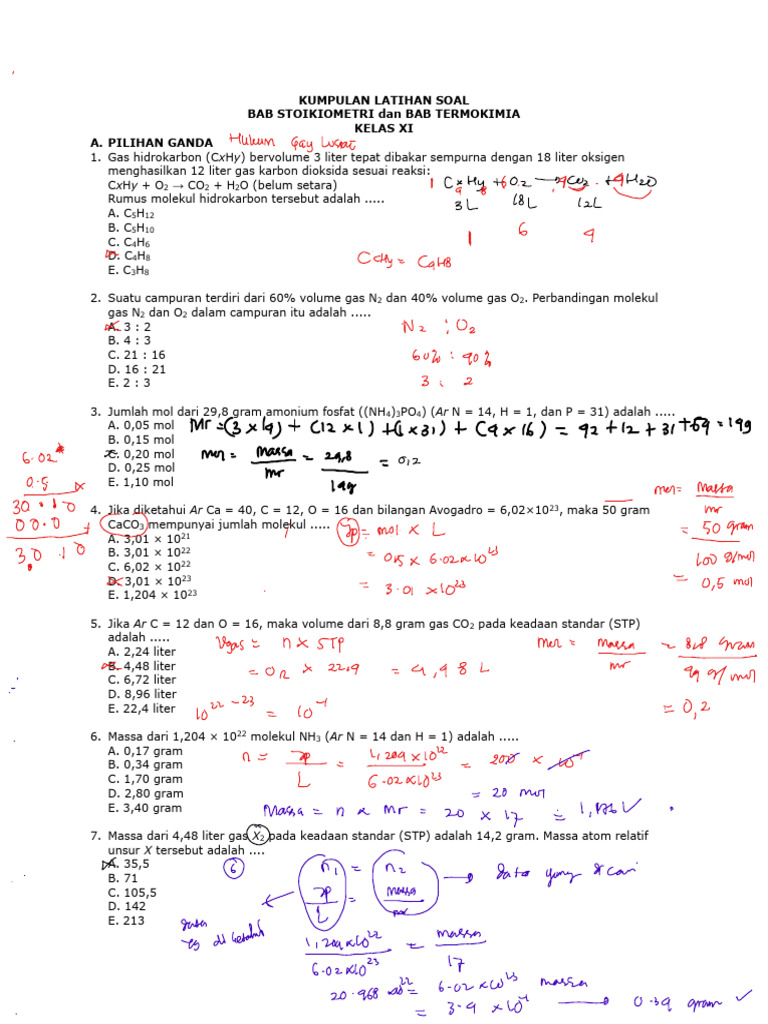 X y X Y: Kumpulan Latihan Soal Bab Stoikiometri Dan Bab Termokimia Kelas Xi A. Pilihan Ganda | PDF