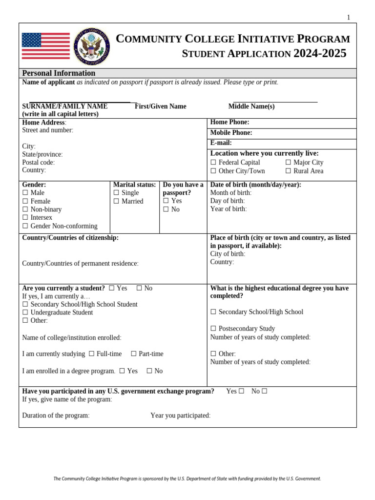 CCI Program AY 2024 2025 Application Fillable FINAL | PDF