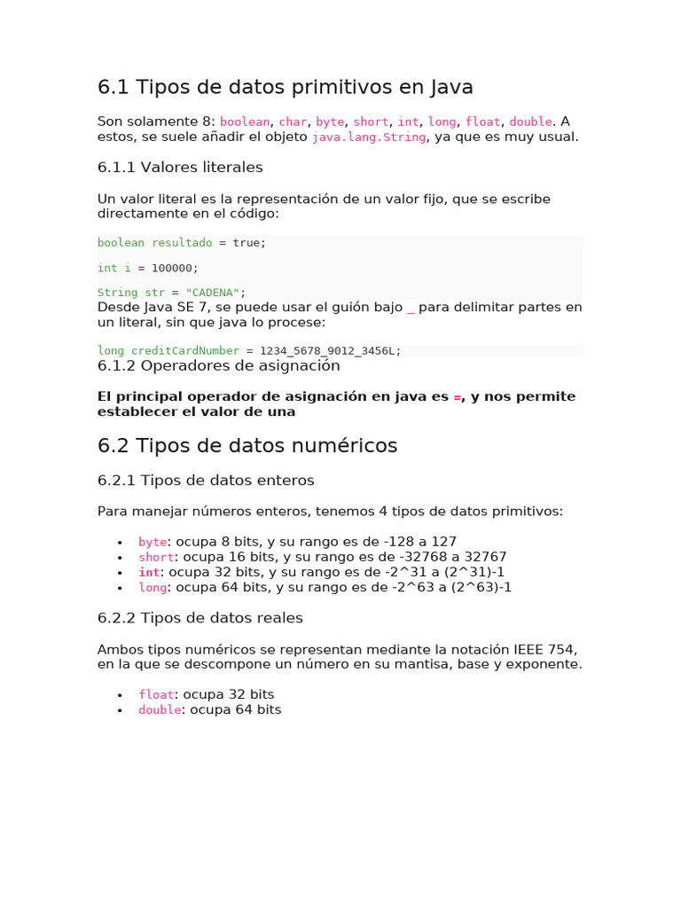 Tipos de datos en Java | PDF