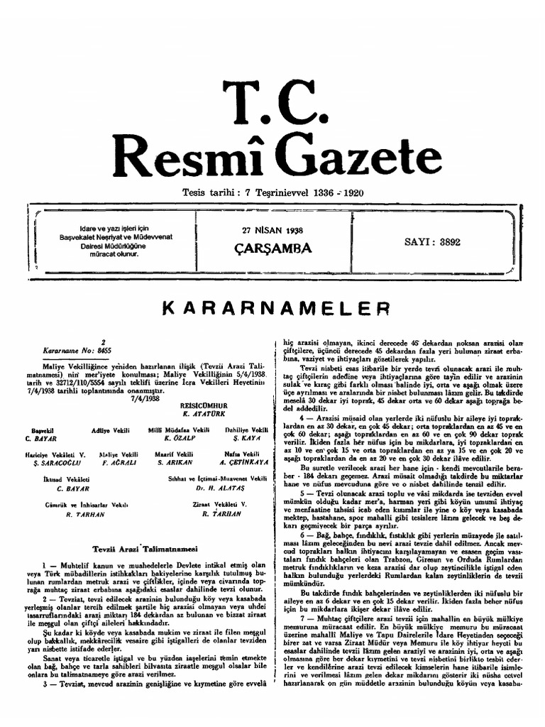 Toprak Tevzi Resmi Gazete | PDF
