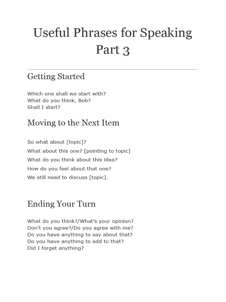 Useful Phrases For Speaking Part 3 B1 | PDF