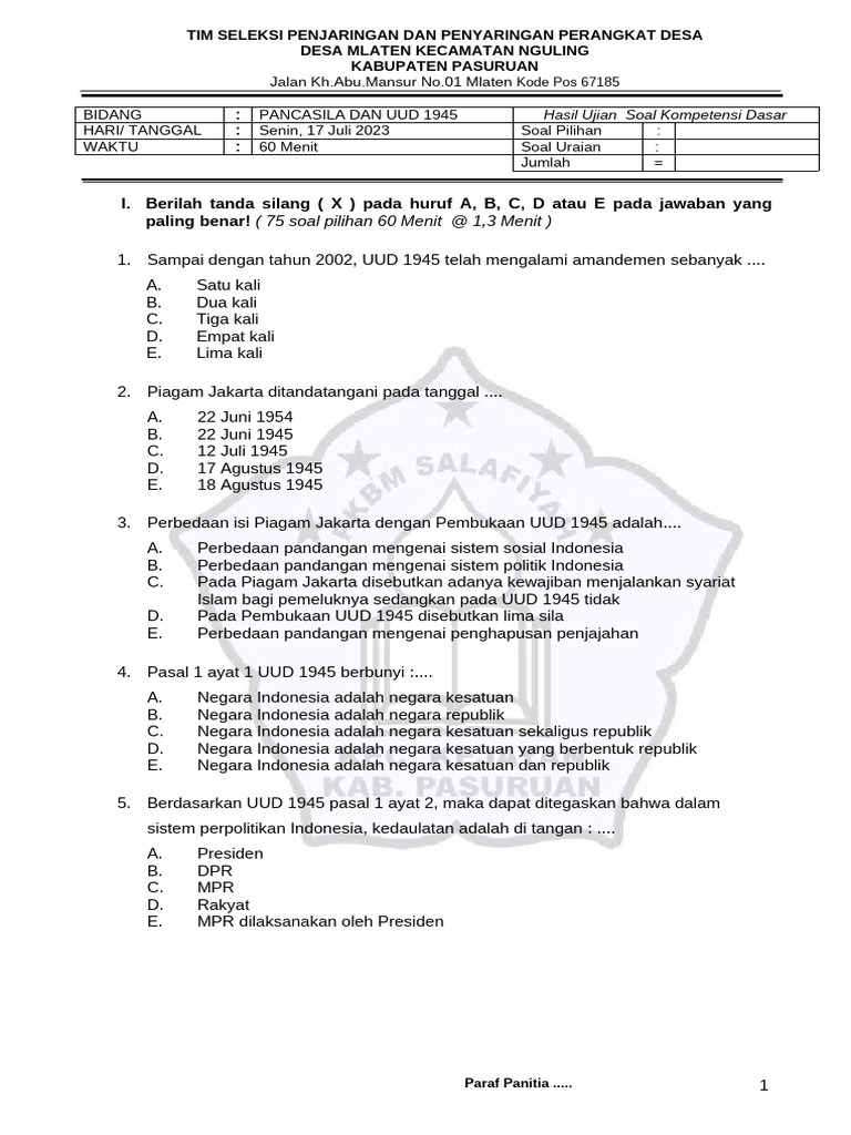 Pancasila & Uud 1945 | PDF