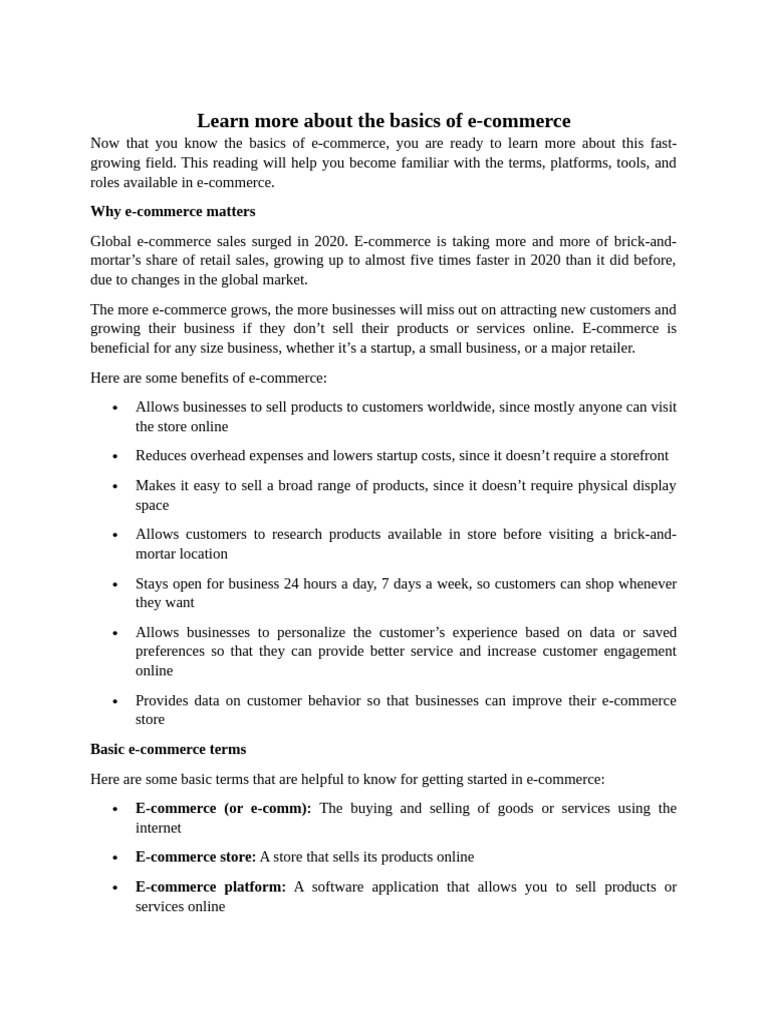 Learn More About The Basics of E-Commerce | PDF