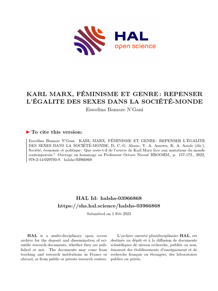Karl Marx, Féminisme Et Genre Repenser L'égalité Des Sexes Dans | PDF