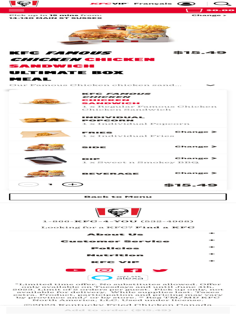 KFC Famous Chicken Chicken Sandwich Ultimate Box Meal Big Box Meals ...