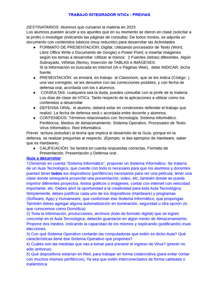 Guía para Trabajo Integrador NTICx 2023 | PDF | Hardware de la ...