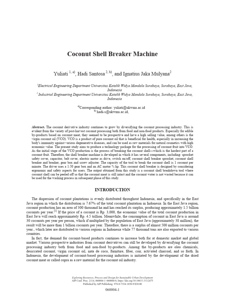 Coconut Shell Breaker Machine: Yuliati, Hadi Santosa, and Ignatius Jaka ...