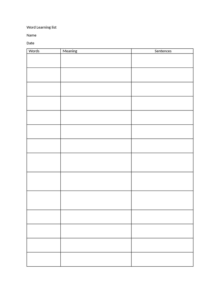 Word Learning List | PDF