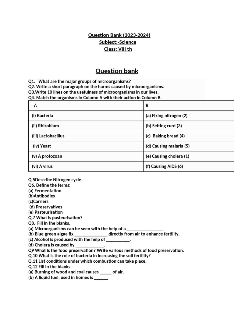 Question bank Science 2022-23 | PDF