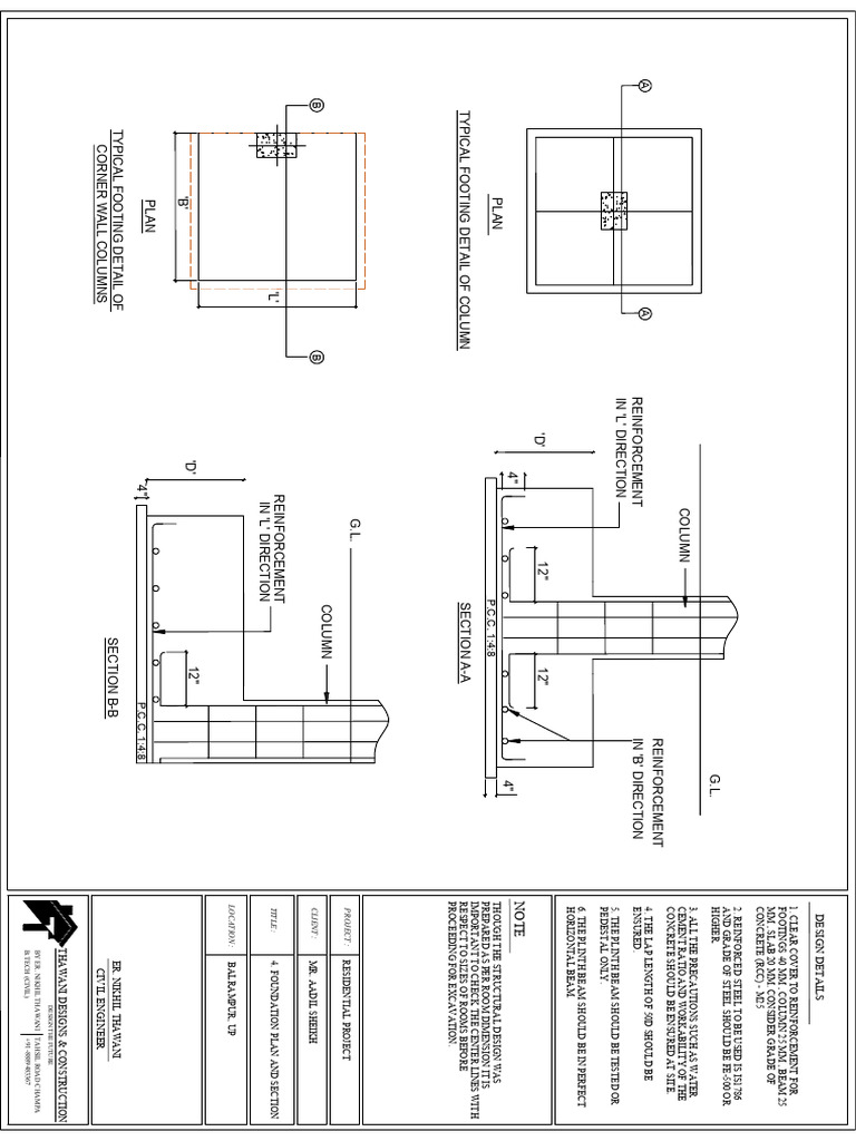 Footing Section Detail | PDF | Column | Concrete