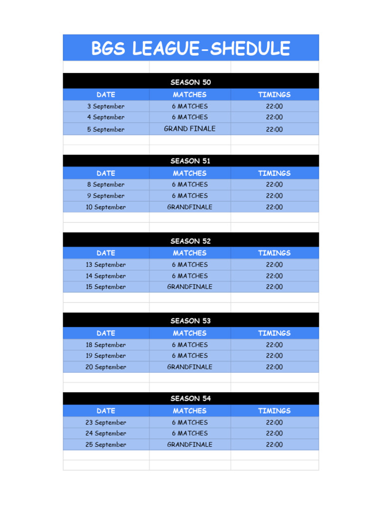 BGS League - Shedule - Shedule | PDF