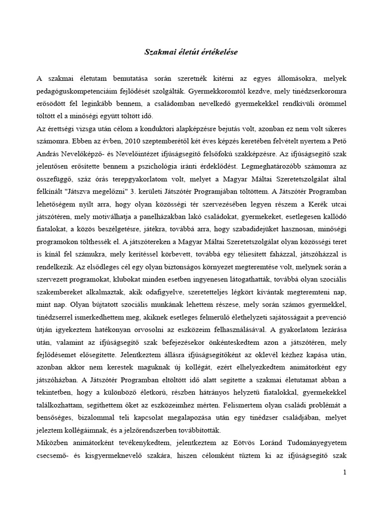 Szakmai Ālet T Bemutat Sa | PDF