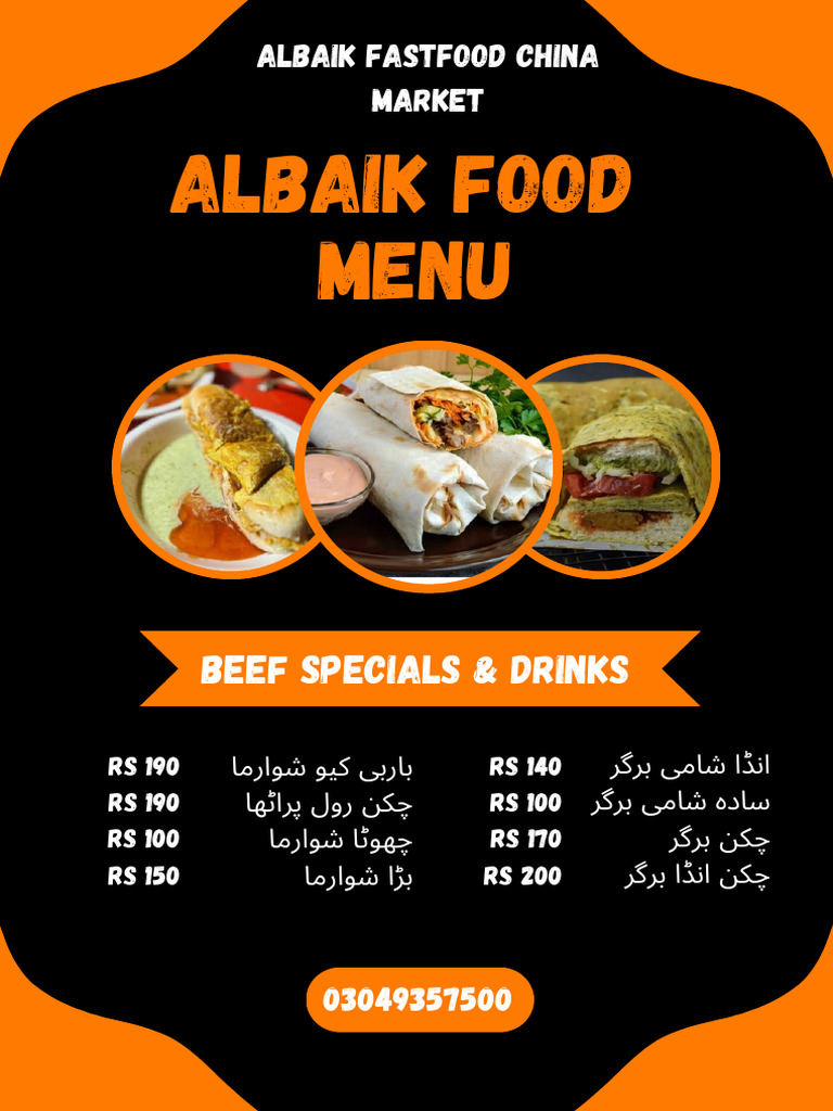 Black & Orange Modern Fast Food Menu | PDF