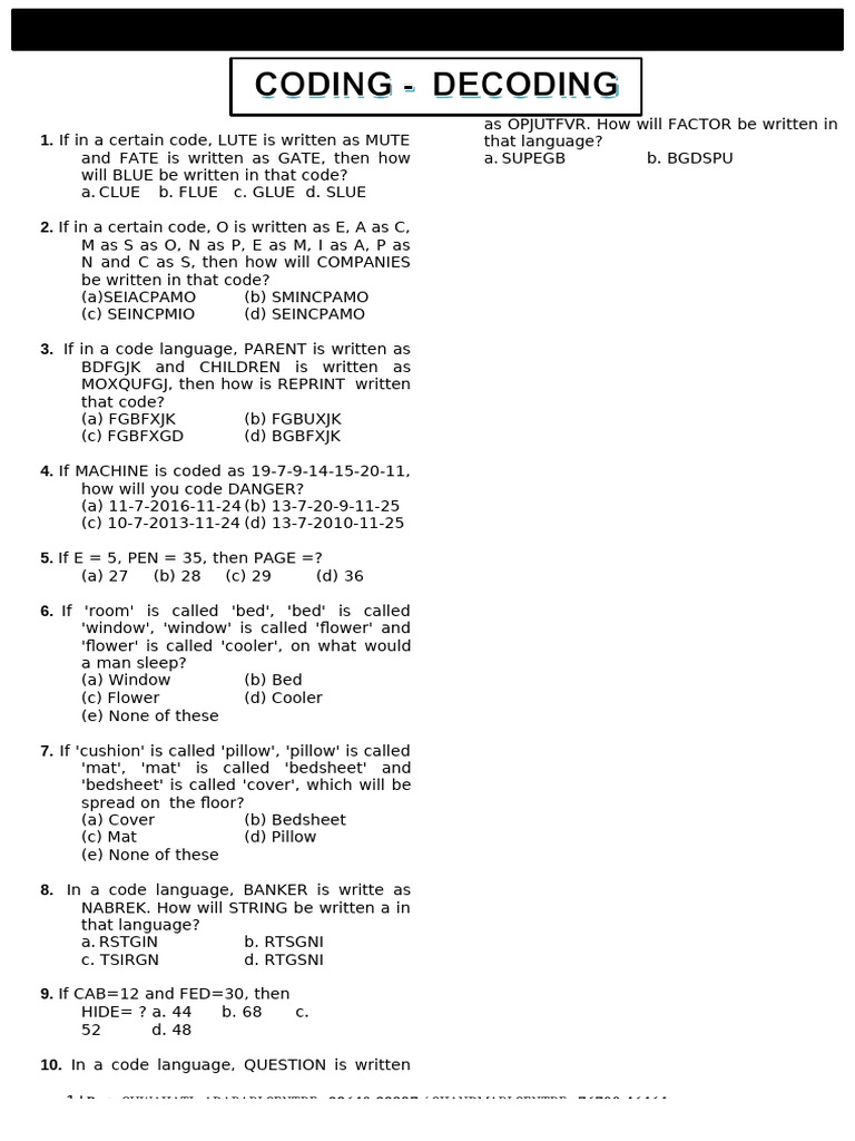 Coding - Decoding Class 2 | PDF