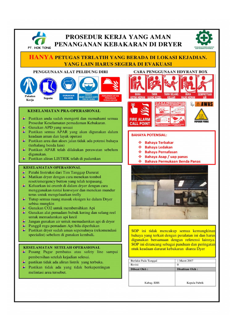Sop Kebakaran Di Dryer (Ok) | PDF