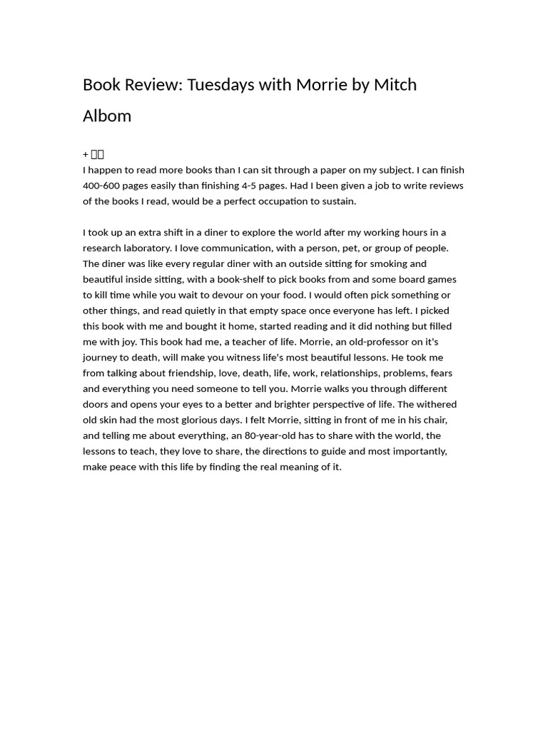 Book Review- Tuesdays with Morrie | PDF