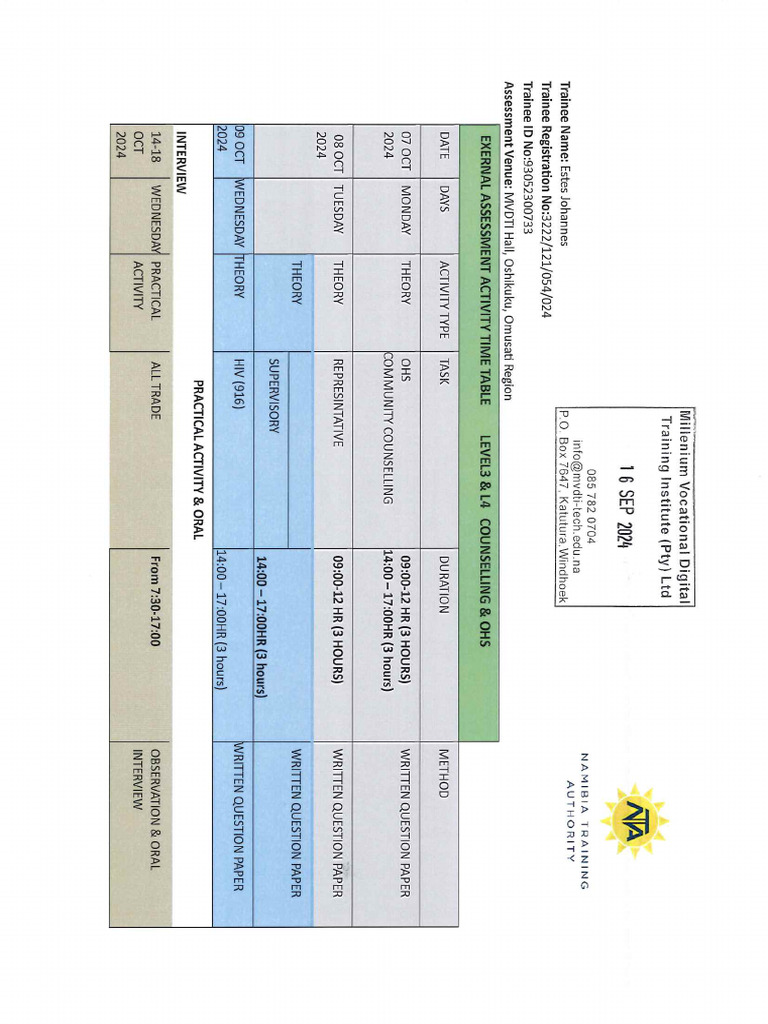 Time Table For 2024 | PDF