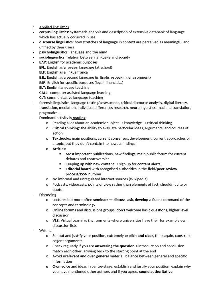 Notes/overview For Introduction of Applied Linguistics | PDF