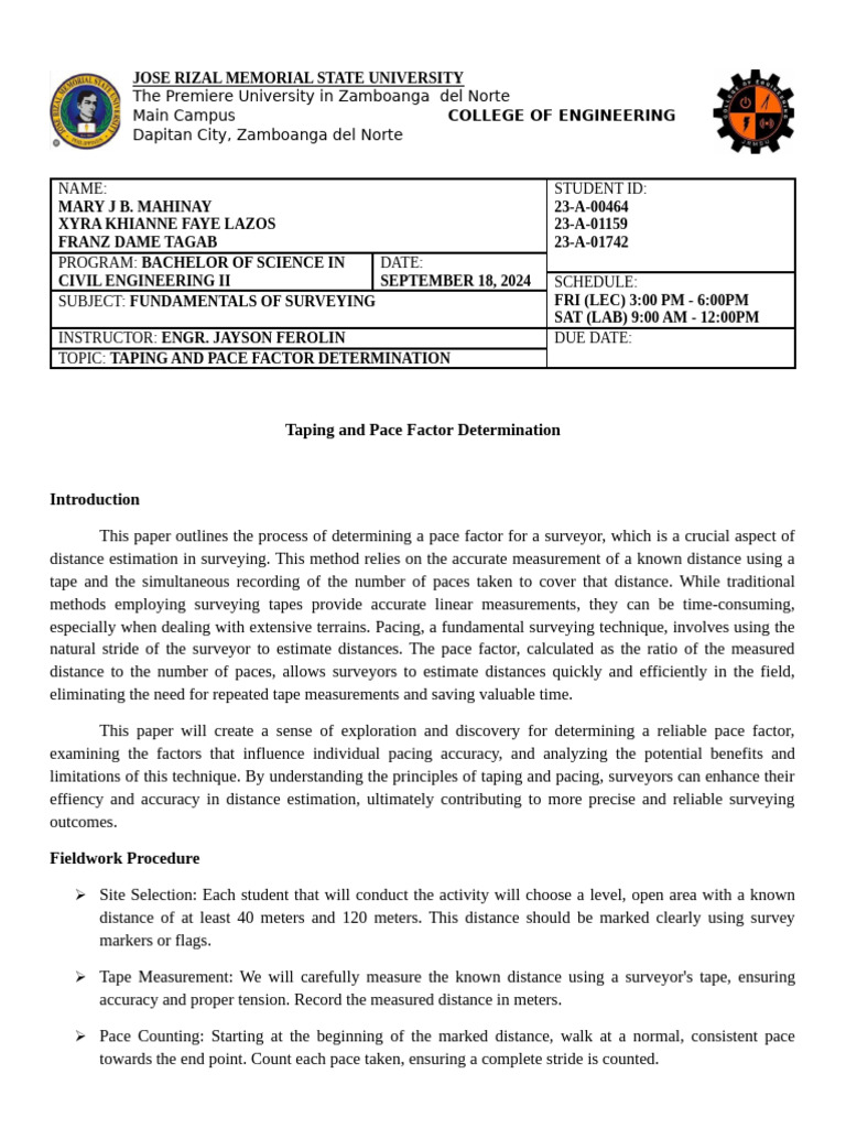 Taping and Pace Factor Determination First Topic | PDF