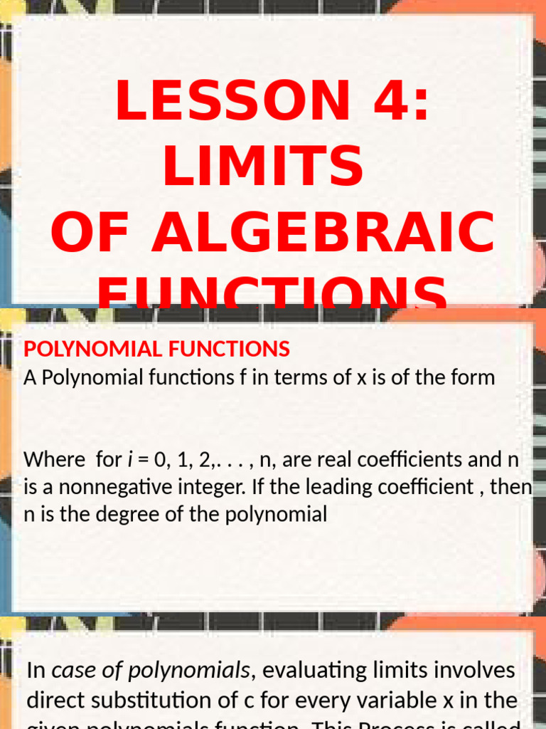 Lesson 4- Limits of Algebraic Functions | PDF